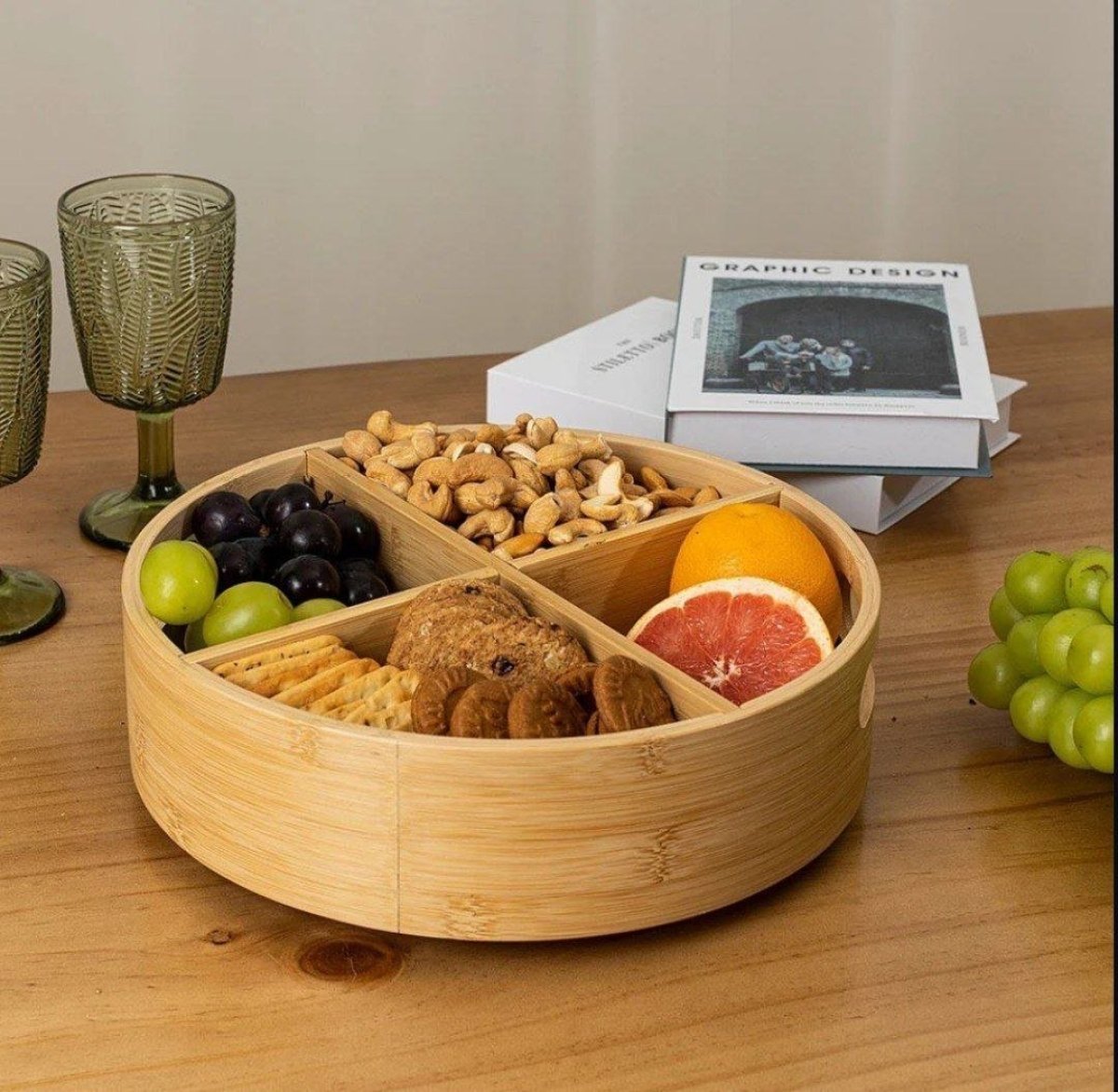 Custom Lazy Susan Revolving Wooden Platter Partition Serving Section ...
